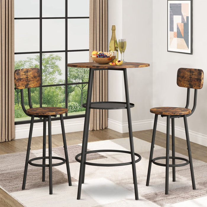 17 Stories Varville 3-Piece Bar Table Set for 2, Small 2-Tier Round Bistro Pub Dining Table Set ...